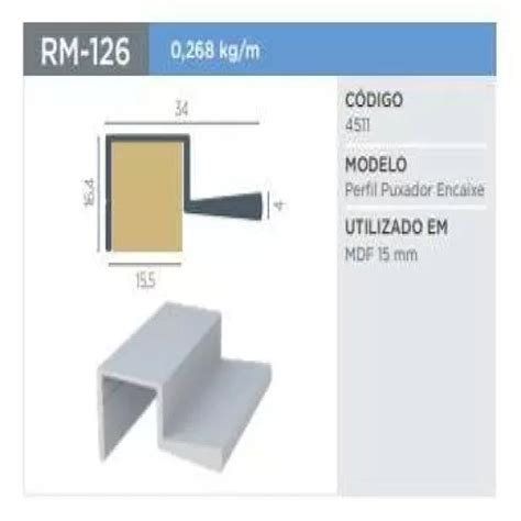 Perfil Puxador RM 126 Acabamento Anodizado Natural 15mm 03 Metros Rometal