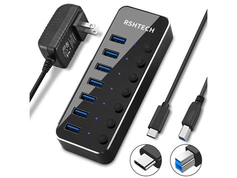 Powered Usb Hub Rshtech Type C To Port Usb Hub Aluminum Portable
