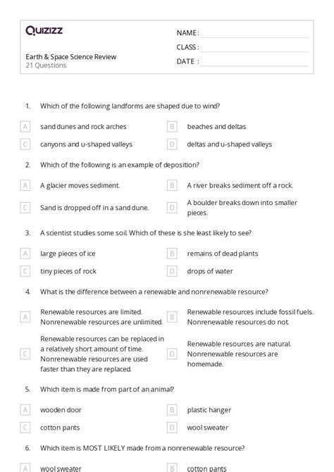 50 Earth Space Science Worksheets For 4th Grade On Quizizz Free