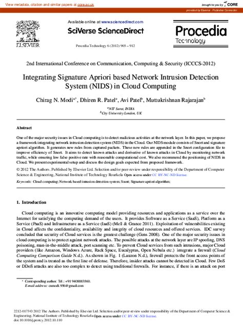 pdf integrating signature apriori based network intrusion detection system nids in cloud