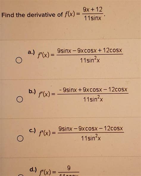 [answered] find the derivative of f x a f x b f x c f x d f x 9x 12 kunduz