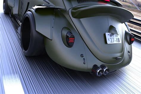 THIS LOW SLUNG VOLKSWAGEN BEETLE ROADSTER IS AN ARMY GREEN STREET DRAG