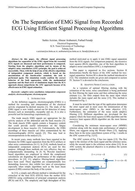 pdf on the separation of emg signal from recorded ecg using efficient signal processing algorithms