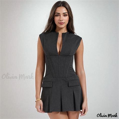 Olivia Mark Elegant V Neck Sleeveless Flap Trim Pleated Hem Corset