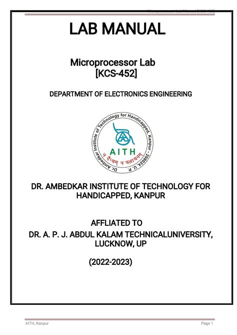 mp manual complete aith kanpur page 1 lab manual microprocessor lab [kcs 452 ] department of
