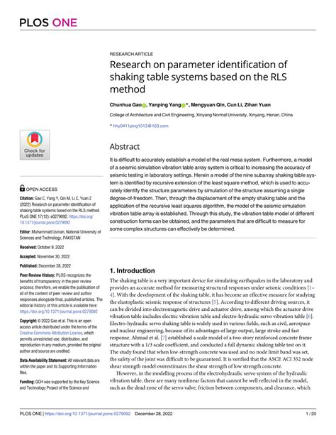 pdf research on parameter identification of shaking table systems based on the rls method