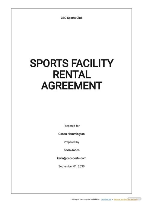 Sports Facility Rental Agreement Template Google Docs Word Apple