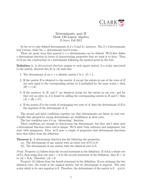 determinants part ii math 130 linear algebra pdf determinant matrix mathematics