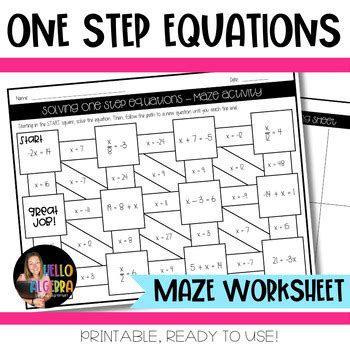 Solving One Step Equations Maze By Hello Algebra TPT
