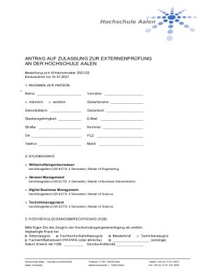 Ausfüllbar Online ANTRAG AUF ZULASSUNG ZUR EXTERNENPRFUNG Fax Email