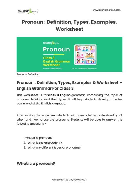 Pronoun Definition Types Examples Worksheet For Class English