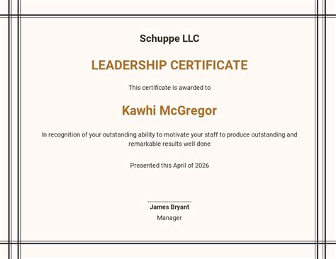 Leadership Award Certificate Template