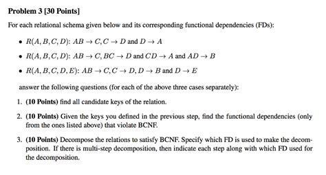 solved for each relational schema given below and its