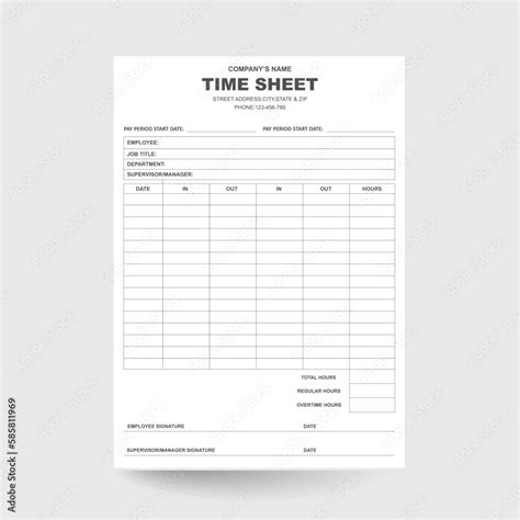 Employee Time Sheet Printable Form Timesheet Time Log Employee Schedule