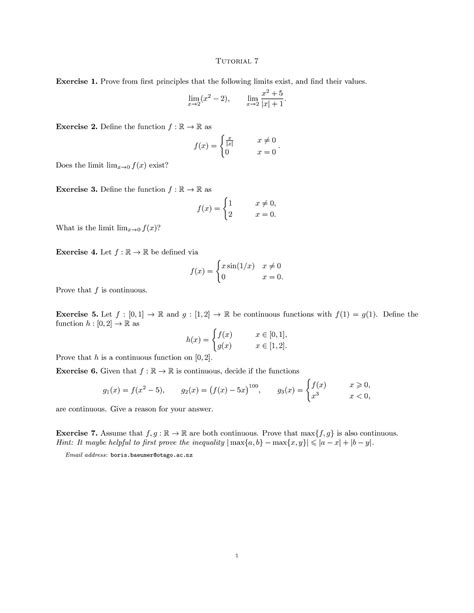 tut 7 tutorial tutorial 7 exercise 1 prove from first principles that the following limits