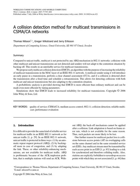 a collision detection method for multicast transmissions in csma ca networks download free pdf