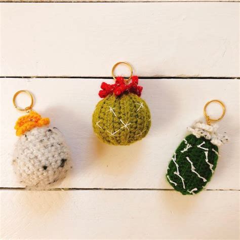Crochet Blanco Cactus Llavero Cactus Llavero Crochet Etsy
