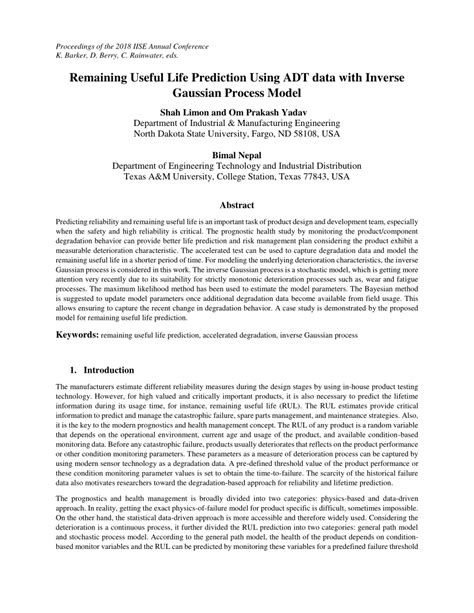 pdf remaining useful life prediction using adt data with inverse gaussian process model