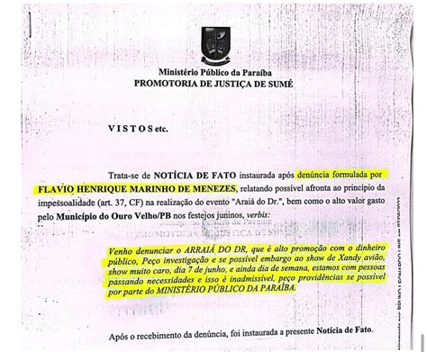 MPPB arquiva denúncia de ex vice prefeito de Ouro Velho contra festejos