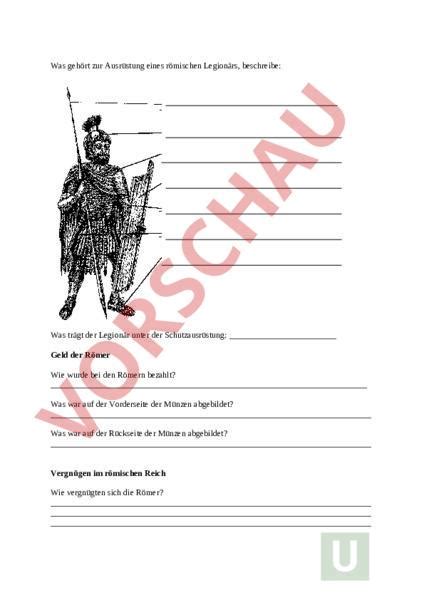 Arbeitsblatt Römer Vorbereitung zum Test Geschichte Altertum