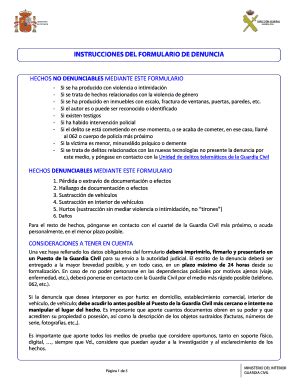 Completable En línea INSTRUCCIONES DEL FORMULARIO DE DENUNCIA HECHOS NO