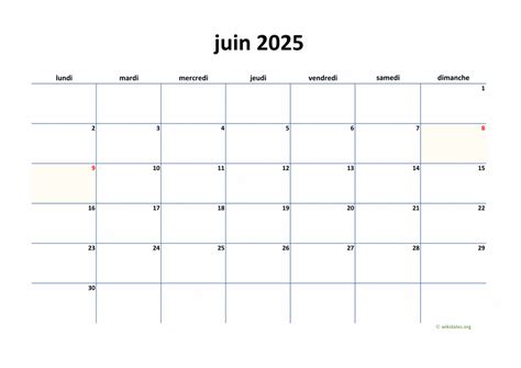 Calendrier Juin 2025 WikiDates Org