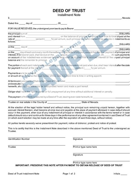 DEED OF TRUST Installment Note Nevada Legal Forms Services