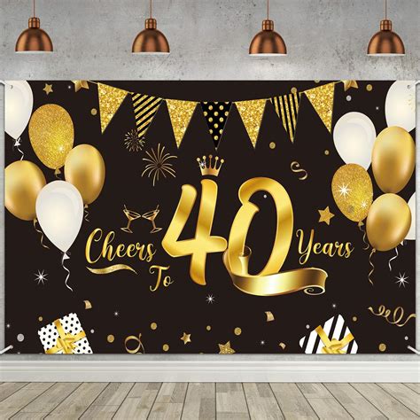 Buy 40th Birthday Decorations Supplies Extra Large Fabric Black Gold