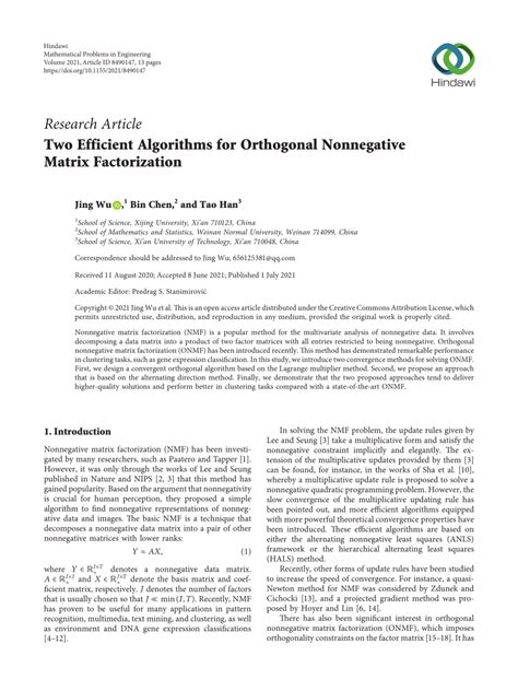 pdf two efficient algorithms for orthogonal nonnegative matrix factorization