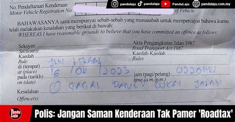 Polis Batal Saman Tak Pamer Roadtax Anggota Pula Kena Siasat