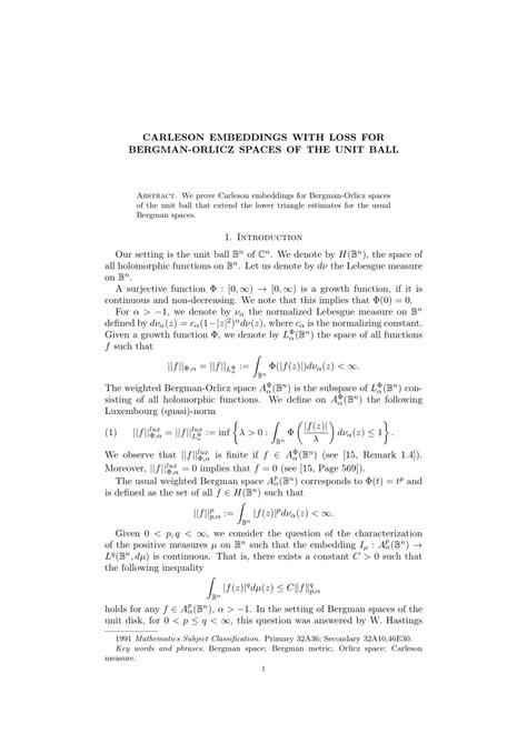pdf carleson embeddings with loss for bergman orlicz spaces of the unit ball