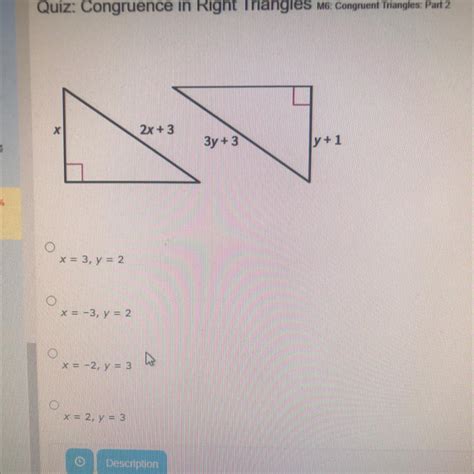 find the values of x and y that make these triangles congruent by the