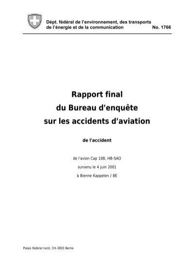 Rapport final du Bureau d enquête sur les accidents d aviation