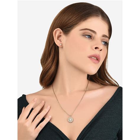 Lilly Sparkle Lilly Sparkle Gold Toned Chain With Pendant Pearl Stud