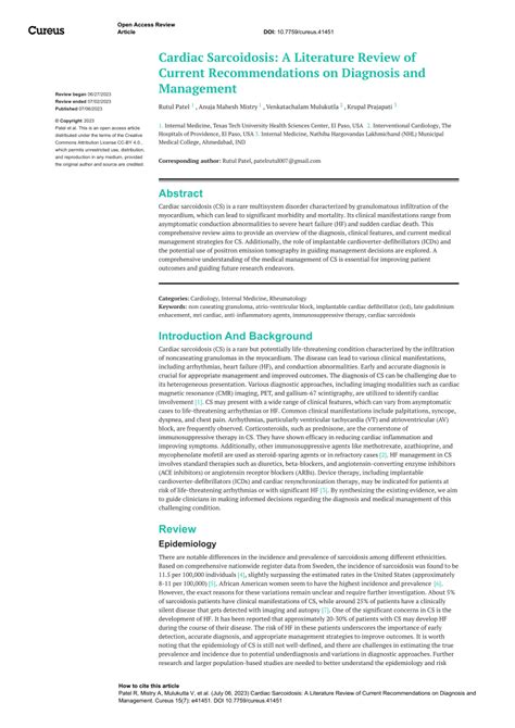 PDF Cardiac Sarcoidosis A Literature Review Of Current