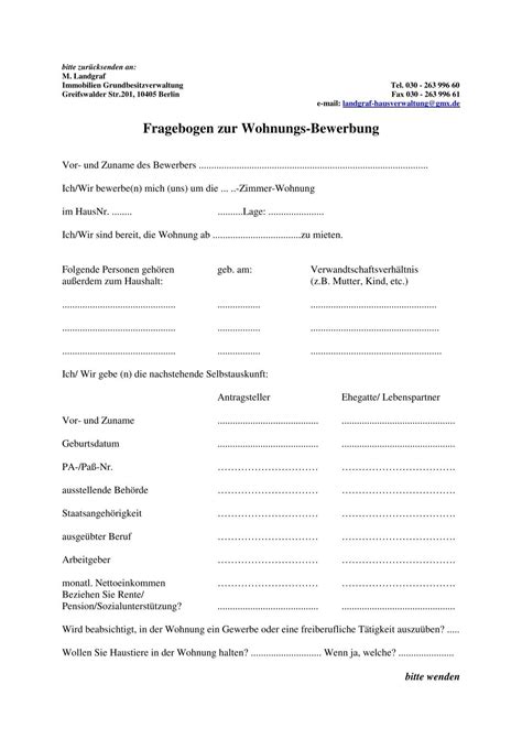 Fragebogen Zur Wohnungs Bewerbung Landgraf Hausverwaltung