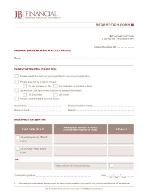 Fillable Online JB Financial Unit Trusts Subsequent Transaction Form