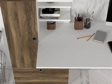Bureau avec armoire et étagères de rangements blanc et naturel foncé