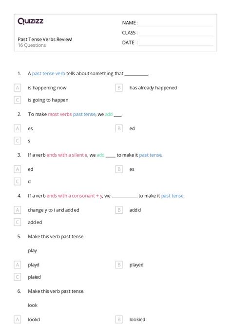 50 Past Tense Verbs Worksheets For 2nd Grade On Quizizz Free Printable