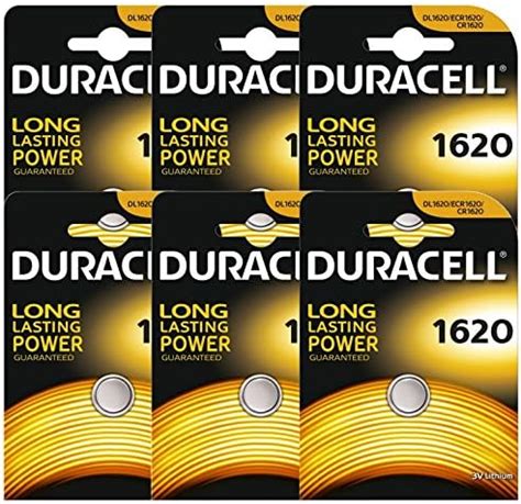 6 X Duracell CR1620 DL1620 ECR1620 3V Lithium Button Battery Coin Cell