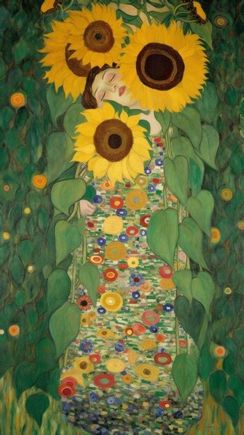 Premium AI Image A Painting Of A Woman With Sunflowers On Her Head