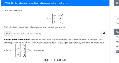 solved hw6 7 finding a basis of the orthogonal complement