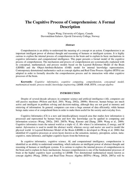 pdf the cognitive process of comprehension
