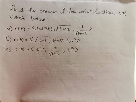 solved find the domain of the vector functions r t listed