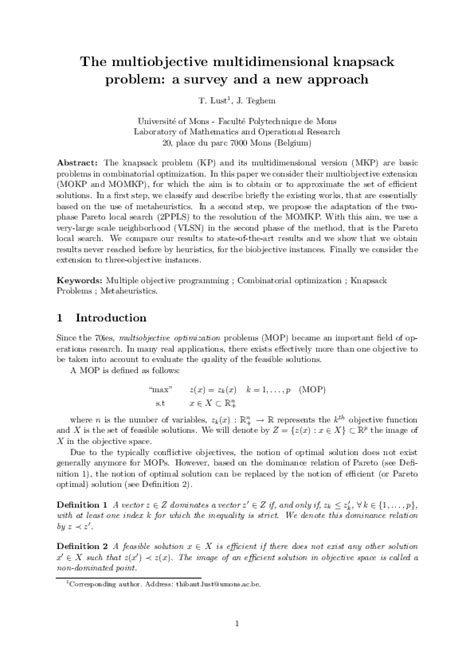 pdf the multiobjective multidimensional knapsack problem a survey and a new approach