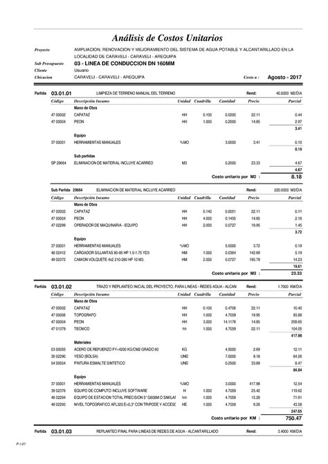 03 03 Analisis De Costos Unitarios Linea DE Conduccion DN 160MM