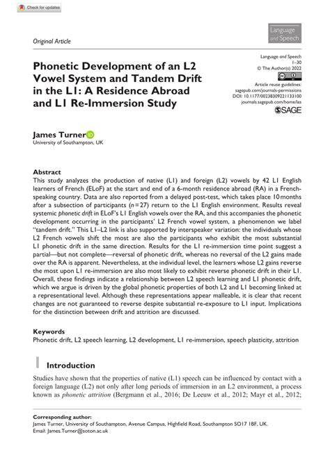 pdf phonetic development of an l2 vowel system and tandem drift in the l1 a residence abroad