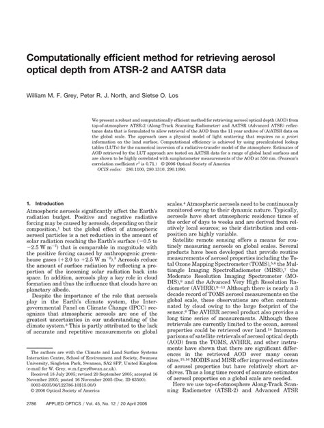 pdf computationally efficient method for retrieving aerosol optical depth from atsr 2 and