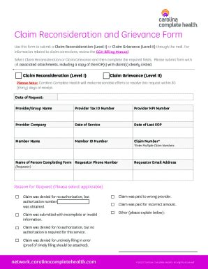 Fillable Online CCH Claim Reconsideration And Grievance Form Claim