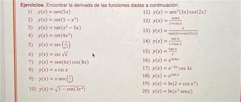 Solved Ejercicios Encontrar La Derivada De Las Funciones Chegg